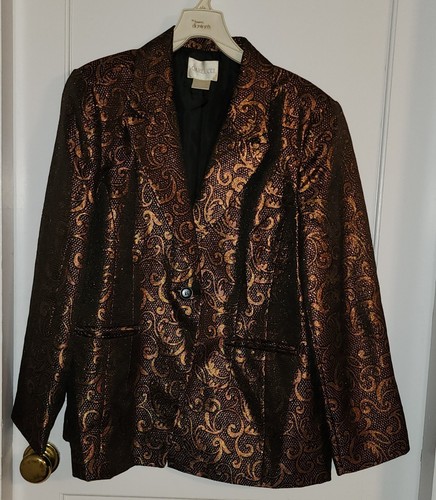 NWT Carlucci Bronze Metallic & Black Floral Pattern Dressy Suit Jacket ...