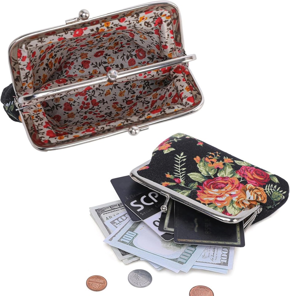 Cute Floral Buckle Coin Purses Vintage Pouch Kiss-lock Change Purse 01 ...