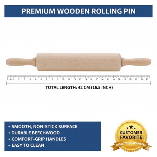 42cm- Wooden Rolling Pin with 2 Handles – Chapatti, Baking And Pancake ...