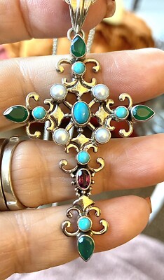 NICKY BUTLER NB STERLING ‼️TURQUOISE 3” 925 CROSS ON 18”NB SILVER CHAIN ...
