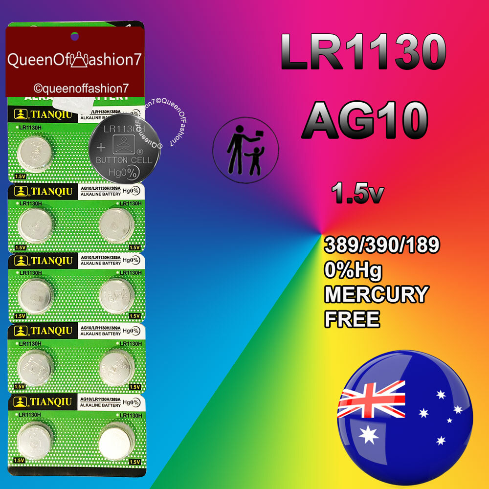 10 x LR1130 0%Hg AG10 189 Battery 1.5V Batteries Alkaline 🇦🇺 QUEENof7 🙂 ...