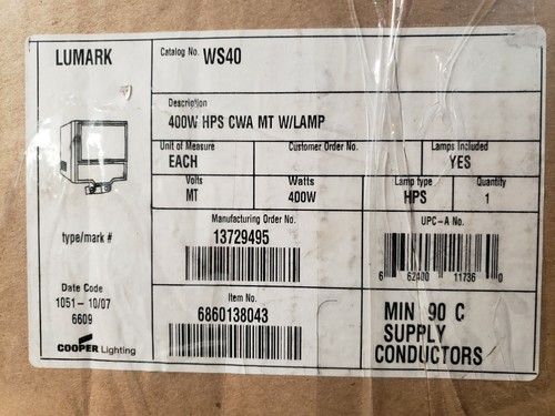 New Cooper Lighting Lumark WS40 Outdoor Light 400W HPS CWA MT W/LAMP | eBay