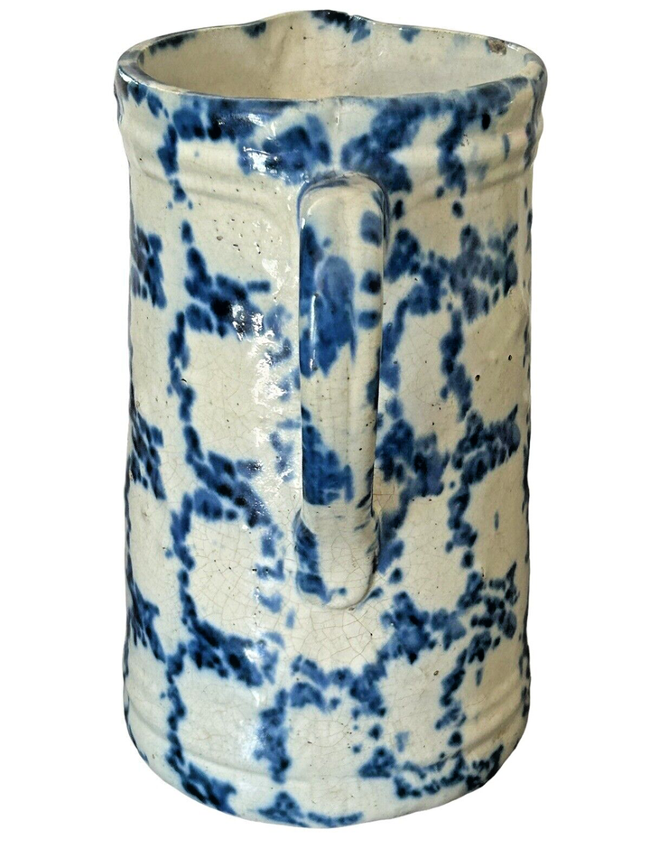19th Century Spongeware 9" Pitcher Antique Decorated Chainlink Pattern ...
