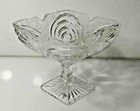 VINTAGE CRYSTAL SQUARE CLEAR GLASS COMPOTE ETCHED FROSTED FLOWERS HEAVY ...