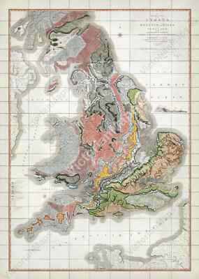 First geological map of Britain England Strata W Smith 1815 XL art ...