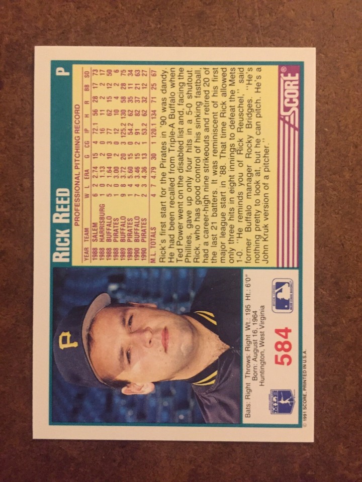 Rick Reed 584 Score 1991 MLB Baseball Trading Card | eBay