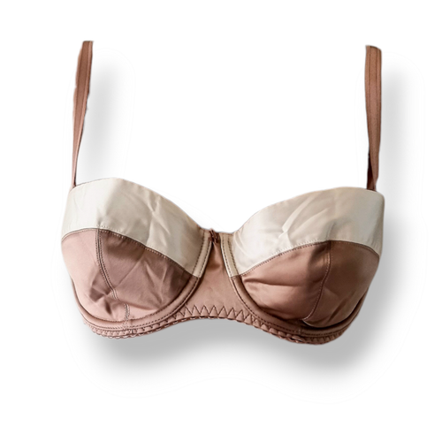 12DD Satin-look, metallic bronze/shiny beige + cream underwire bra ...
