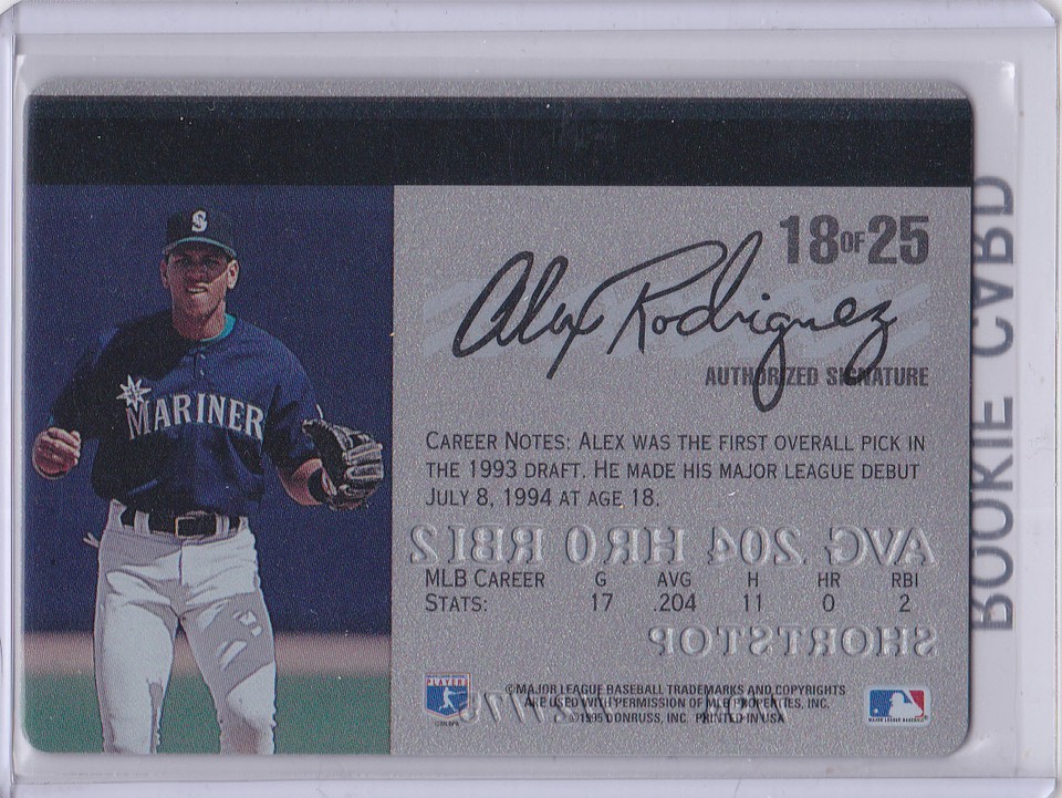 ALEX RODRIGUEZ RC Studio Platinum INSERT ROOKIE CARD Baseball RC M's ...
