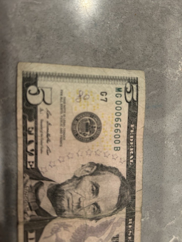 2013 $5 Dollar Banknote Fancy Serial Number Binary 666 Triple 6 Cool 99 ...