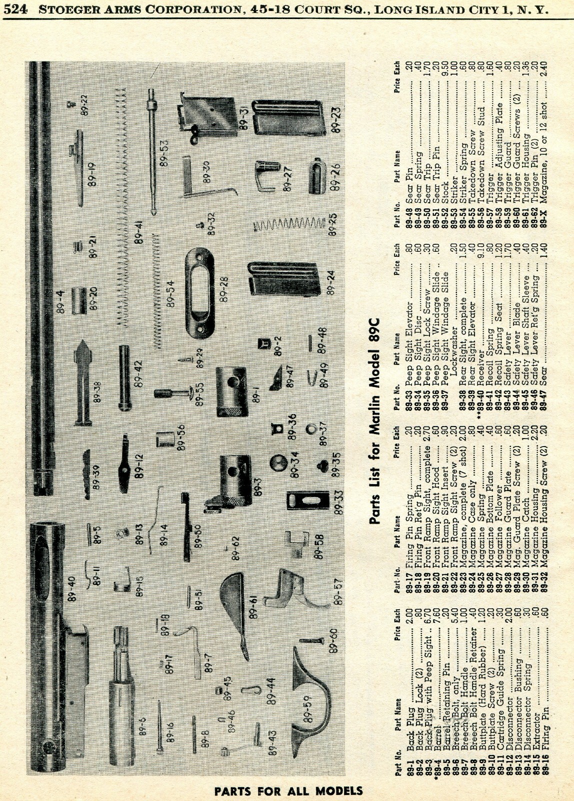 1961 Print Ad of Marlin Model 89C Rifle Parts List | eBay
