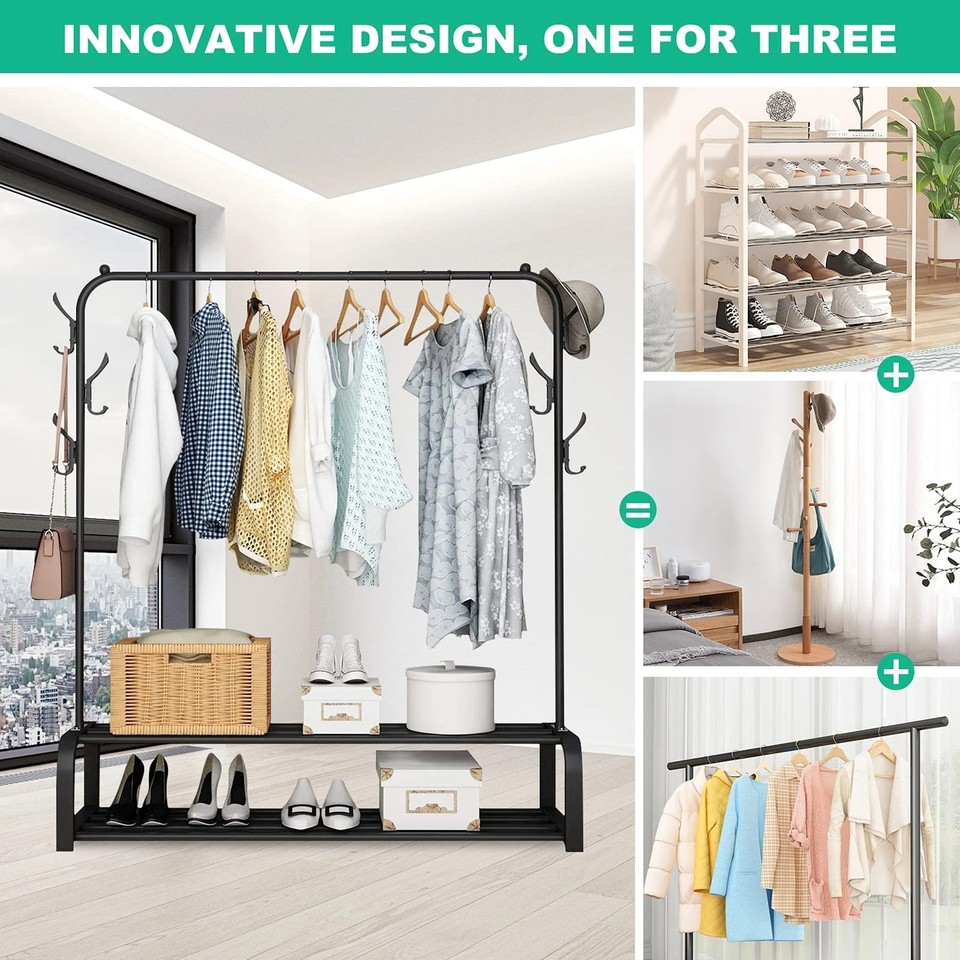 2 Layer Clothes Rack Heavy Duty Clothing Garment Rack Double Hanging ...