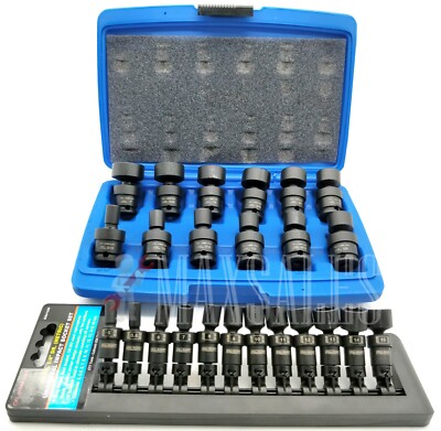 24 PC 3/8" & 1/4" DR. SHALLOW UNIVERSAL IMPACT BALL SWIVEL SOCKET SAE ...