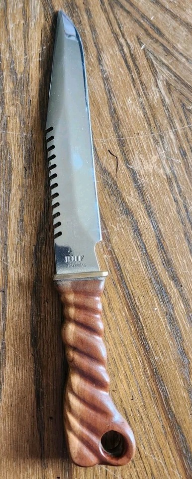Custom GERBER BMF Fixed Blade Knife Wooden Spiral Handle Polished Blade ...