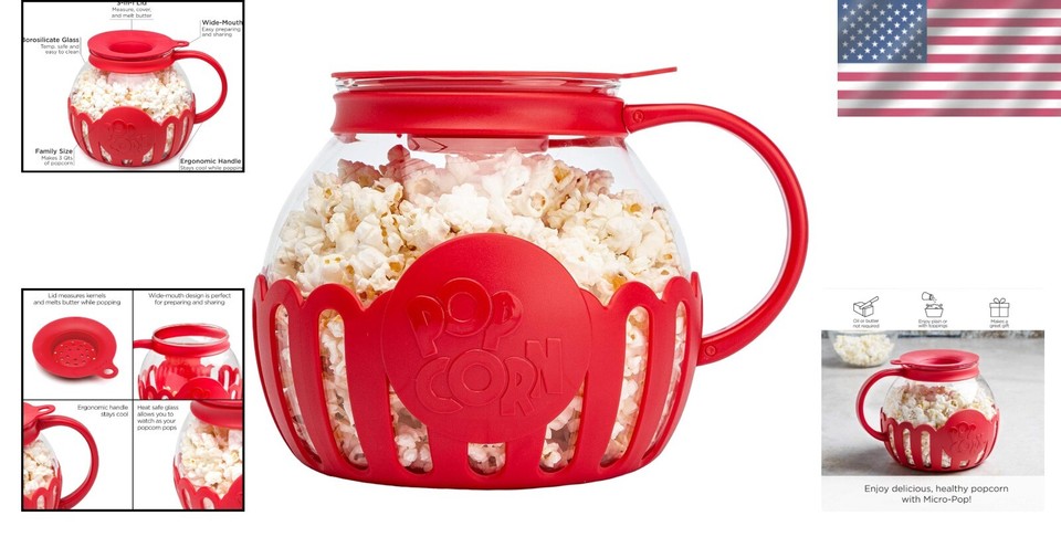 Effortless Gourmet Popcorn: BPA-Free 3-Quart Glass Popper with Melting ...