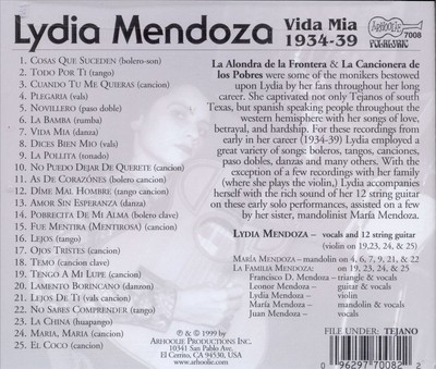 LYDIA MENDOZA - VIDA MIA: 1934-1939 NEW CD 96297700822| eBay