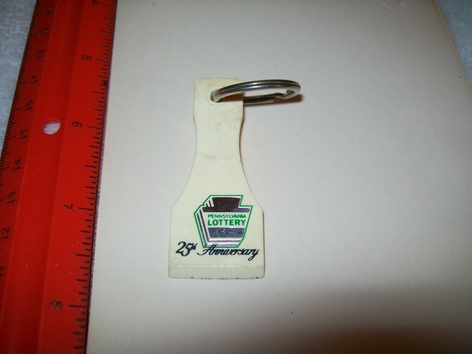 PLASTIC ICE SCRAPER SHAPED,25TH ANNIVERSARY PA LOTTERY KEY RING-3/4 X 2 ...