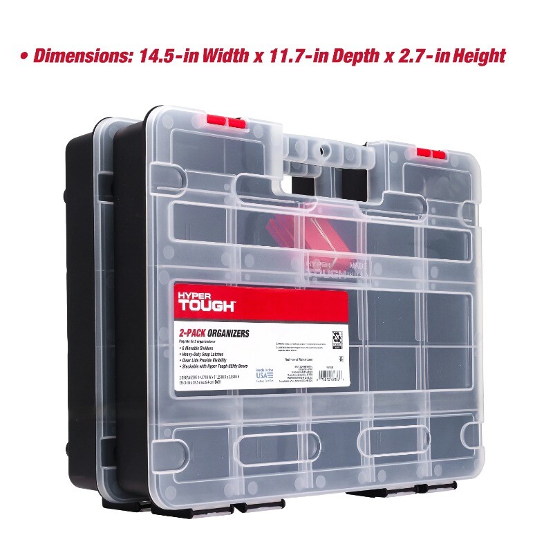 Hyper Tough 2-Pack Organizer, Stackable Plastic With 8 Movable Dividers ...