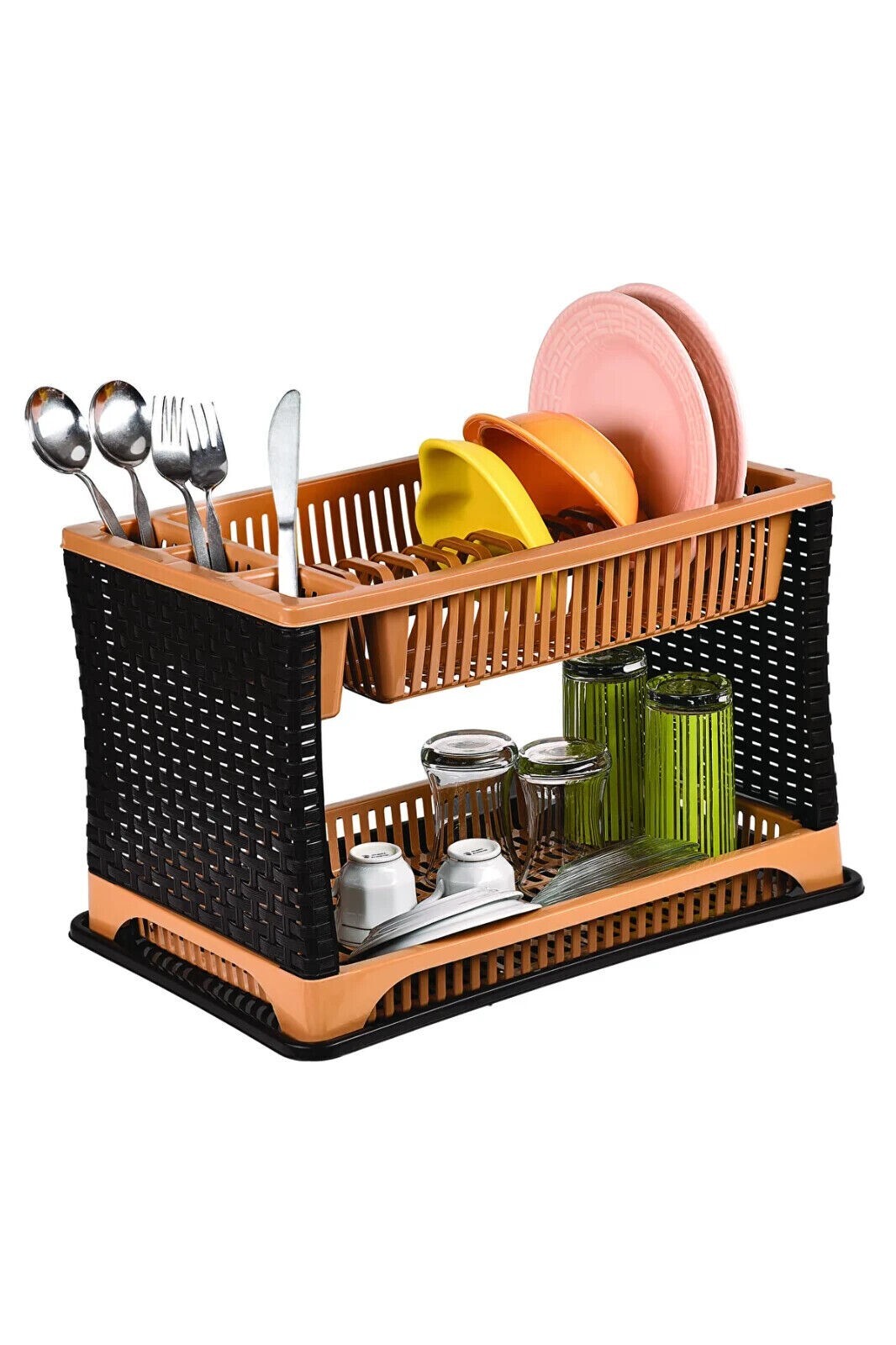 2 Tier Dish Drainer Rack Storage Drip Tray Sink Drying Draining Plate ...
