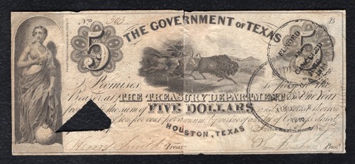 1838 $5 THE GOVERNMENT OF TEXAS HOUSTON, TX OBSOLETE CURRENCY NOTE | eBay