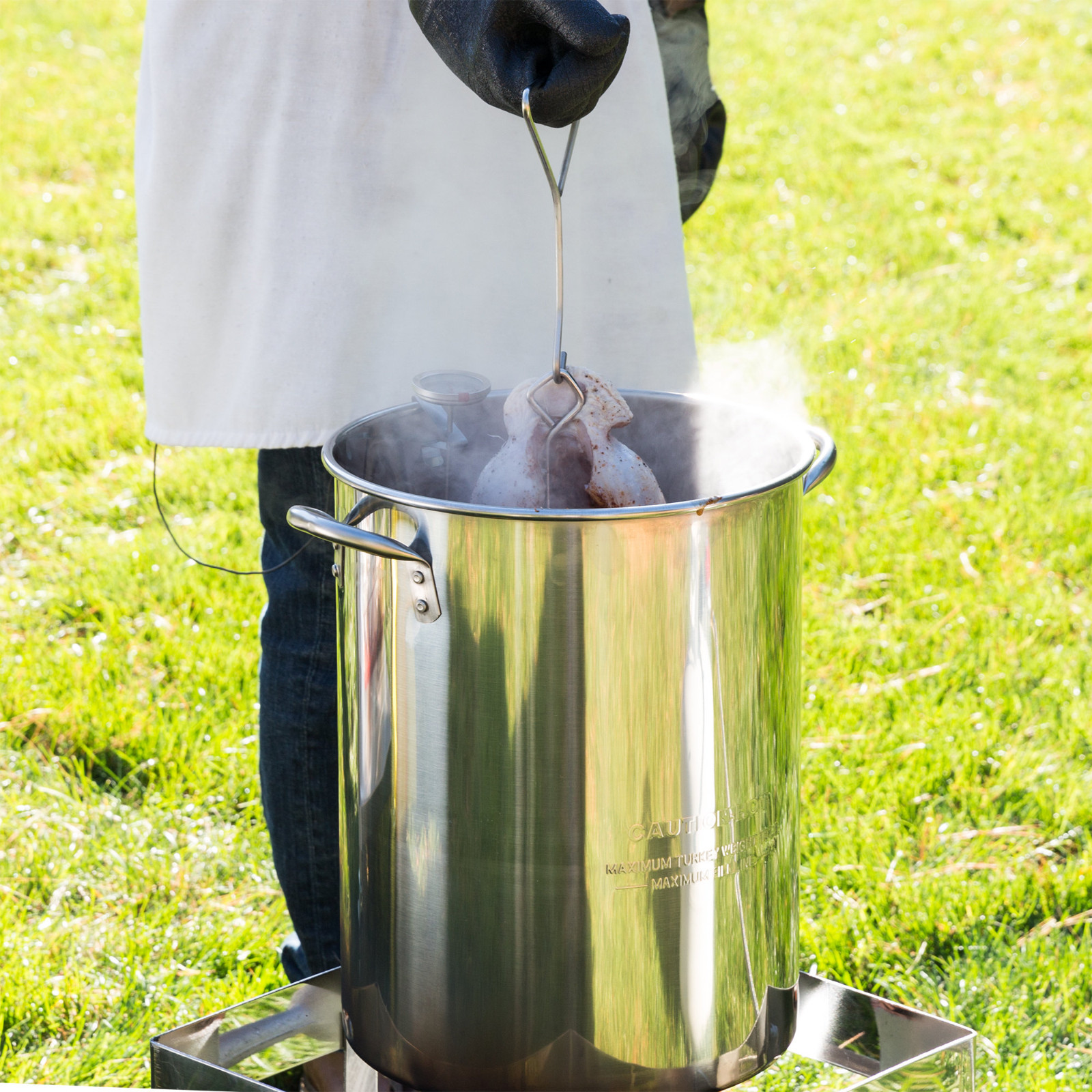 30 Qt STAINLESS STEEL Turkey Deep Fryer Kit Steamer Stock Pot Propane ...