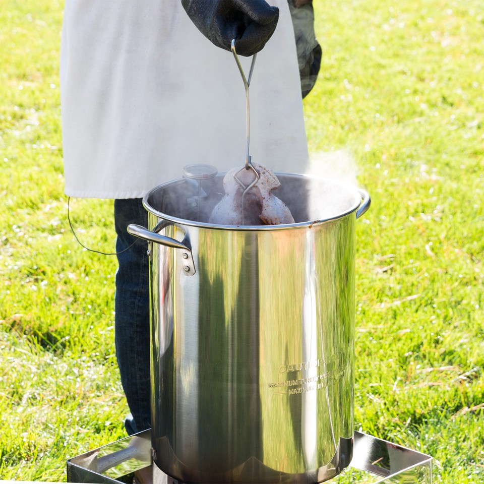 30 Qt STAINLESS STEEL Turkey Deep Fryer Kit Steamer Stock Pot Propane ...