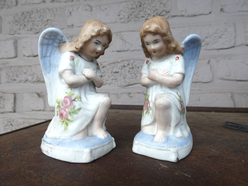 PAIR french small angel figurines religious porcelain | eBay