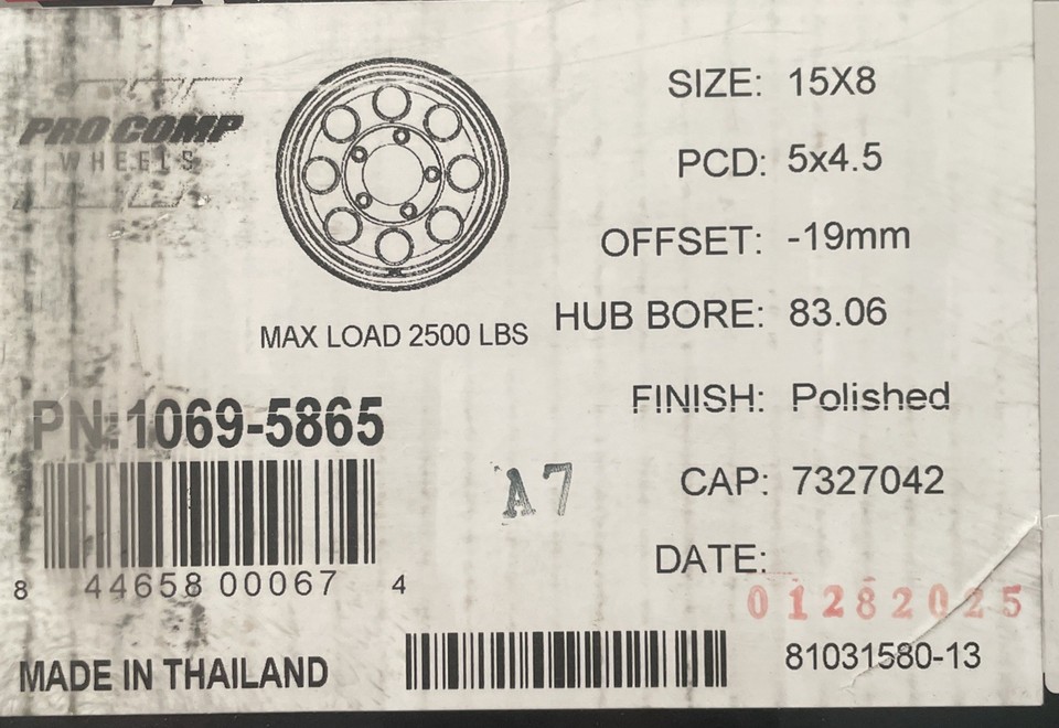 One Pro Comp PA69 Vintage 15x8 5x4.5" -19mm Polished Wheel Rim 15" Inch ...