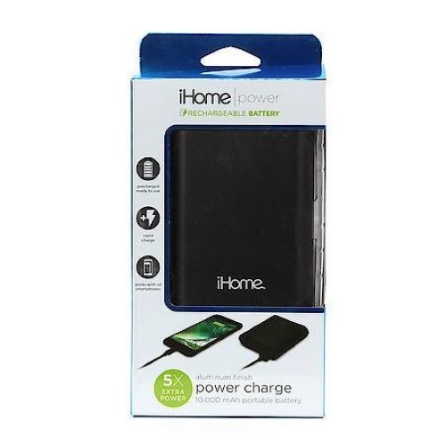 iHome IH-PP2050 Black 10000mAh 3.7V Dual USB Ports Portable Slim Power ...