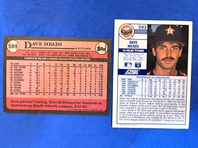 MLB - Dave Meads 1989 Topps & 1989 Score Baseball - Astros | eBay