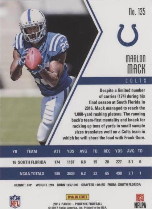 2017 Panini Phoenix Marlon Mack #135 for sale | eBay