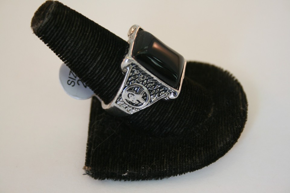 Men's black stainless steel black stone & side freeform deisgn ring ...