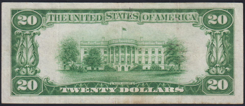 Fr.2052-J 1928B Kansas city $20 Gold on Demand Federal Reserve Note VF+ ...