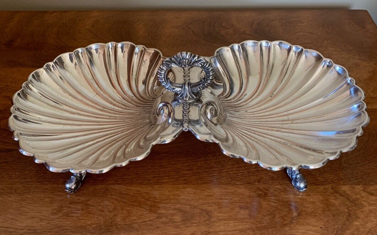 Vintage Crescent Co. Silver-Plated Double Clam Shell Footed Serving ...