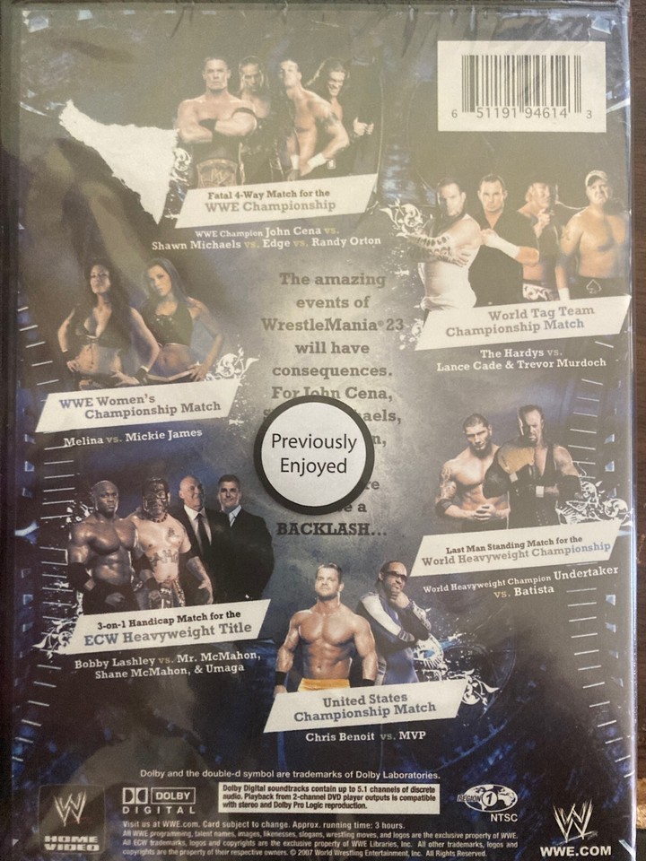 WWE Backlash 2007, DVD, Disc 1 ONLY, No Bonus Disc | eBay