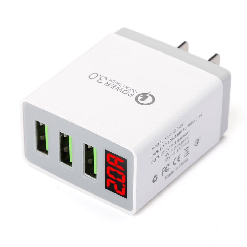 5 Pack 3 Port Fast Charging Block QC 3.0 USB Cube Wall Charger Adapters ...