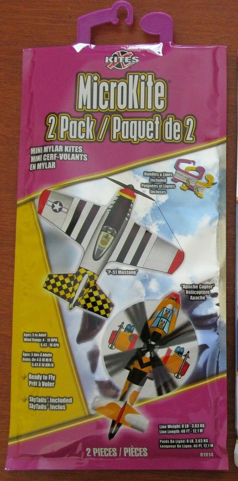 P-51 Mustang & Apache Copter Mini Micro Mylar Kite 2pk Handles & Line ...