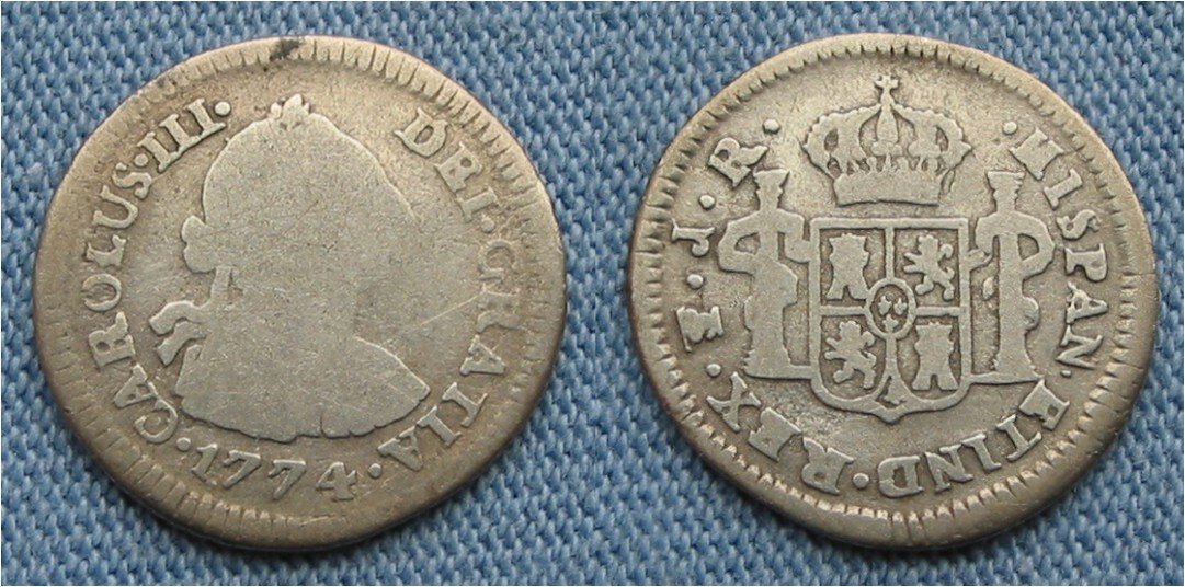 1774 Bolivia 1/2 Real PTS JR Carolus III (Spain colonial coin Charles ...