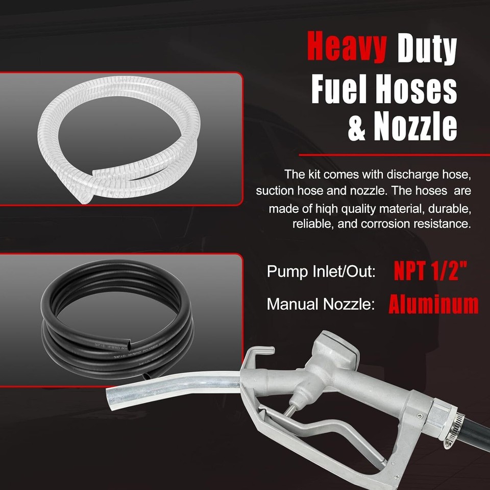 12V Gasoline Oil Fuel Transfer Pump Kit with Connection Cables w/Hoses ...