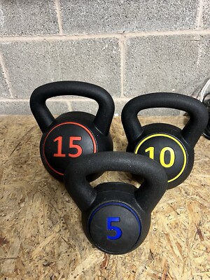 3pcs Kettlebell 5/10/15 LBS Kettlebells Weights Set Home Gym Exercise 2 ...