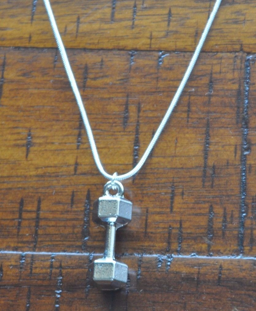 Barbell Dumbbell Pendant Charm Gym Bodybuilding Muscle Crossfit Silver ...