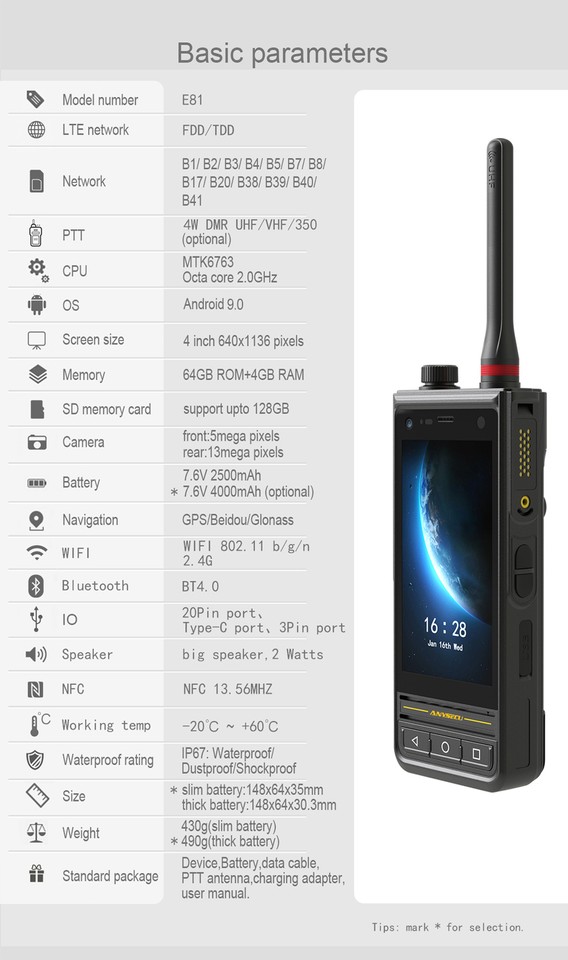 Anysecu E81 Network Radio Zello 4G Android 9 Radio with DMR UHF Zello ...