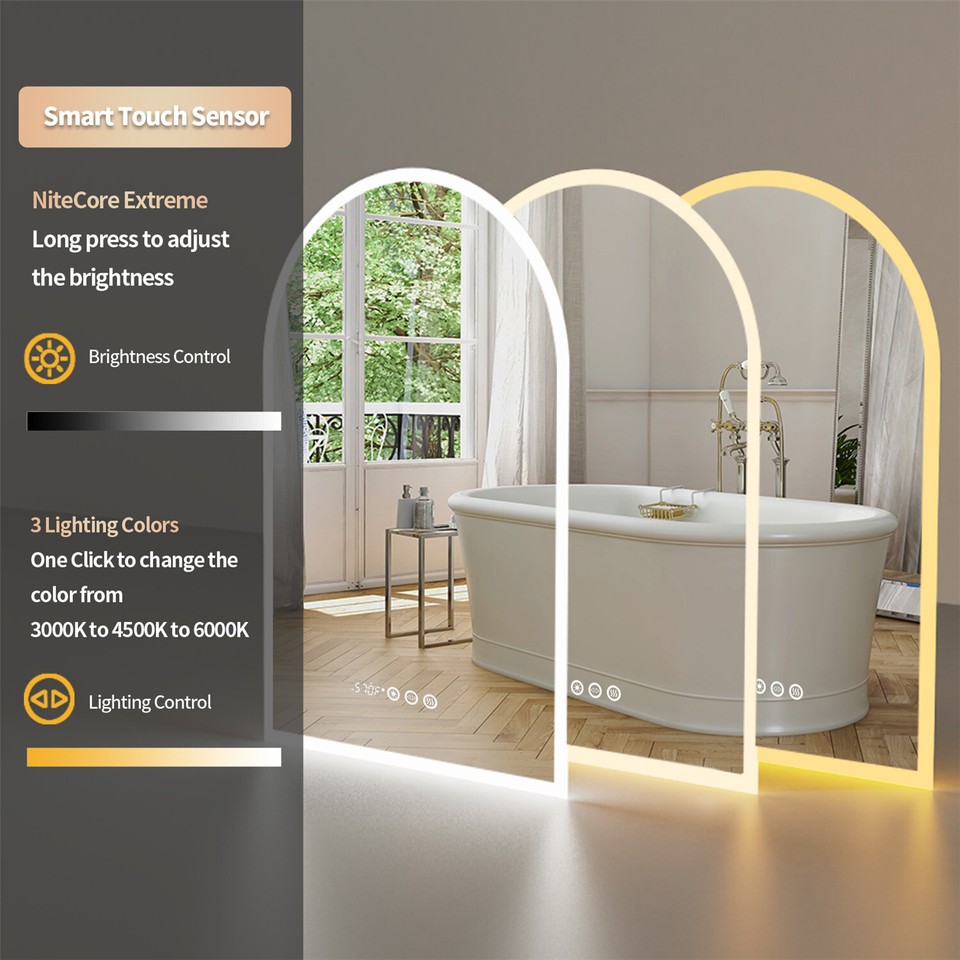Smart Bathroom LED Mirror Lighted Vertical Vanity Defogger Temperature ...