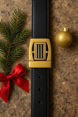 Vtg. Italian Mechanical Clamp Belt Buckle & Strap Gold-tone 32* Reverse ...