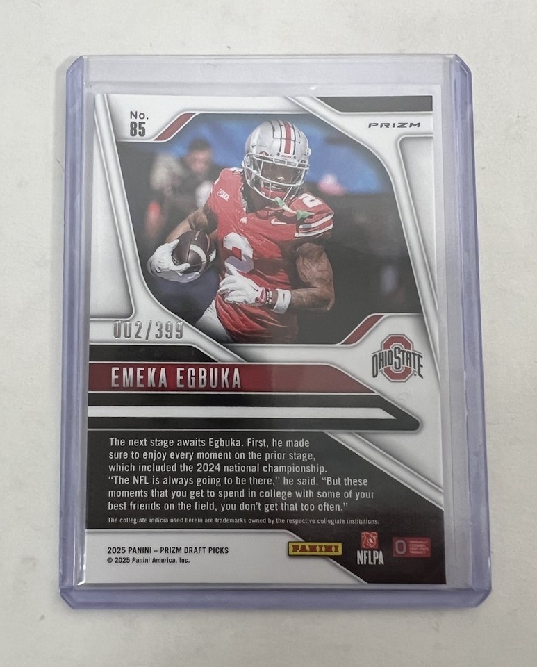 2025 Panini Prizm Draft Emeka Egbuka #85 Red Prizm 002/399 Jersey ...