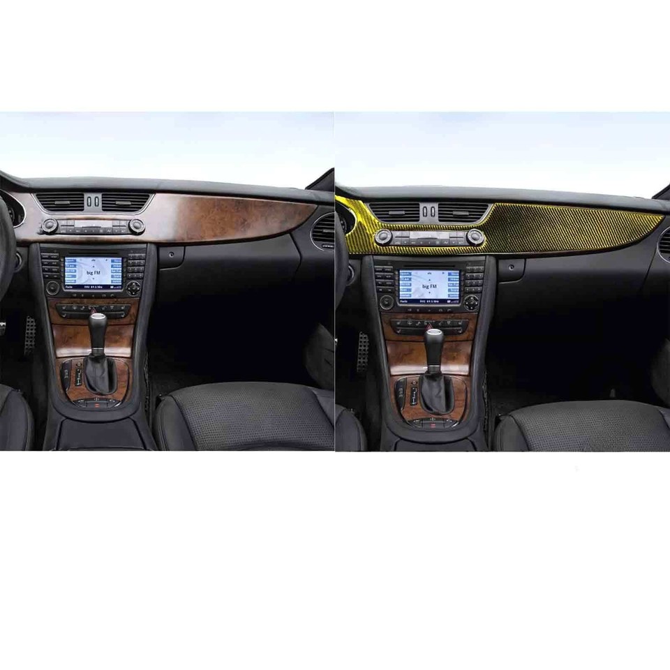 Yellow Carbon Fiber Interior Dashboard Panel Cover Trim For Benz CLS ...