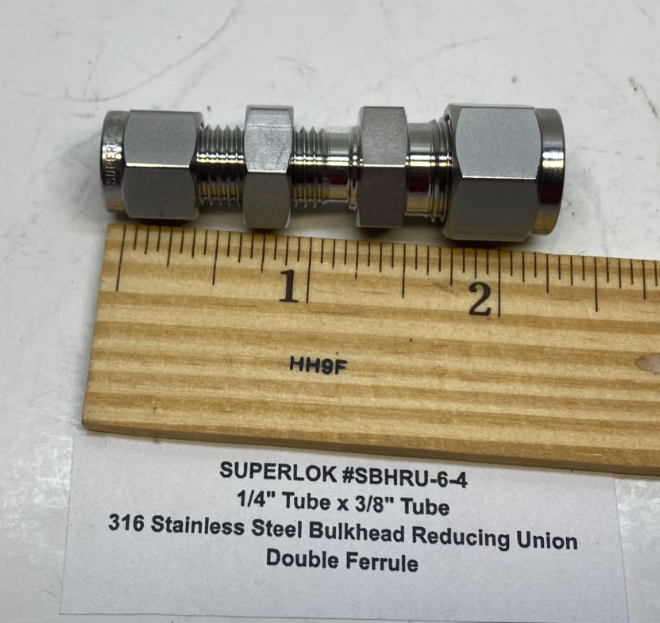 SUPERLOK 1/4" Tube x 3/8" Tube Stainless Steel Bulkhead Reducing Union ...