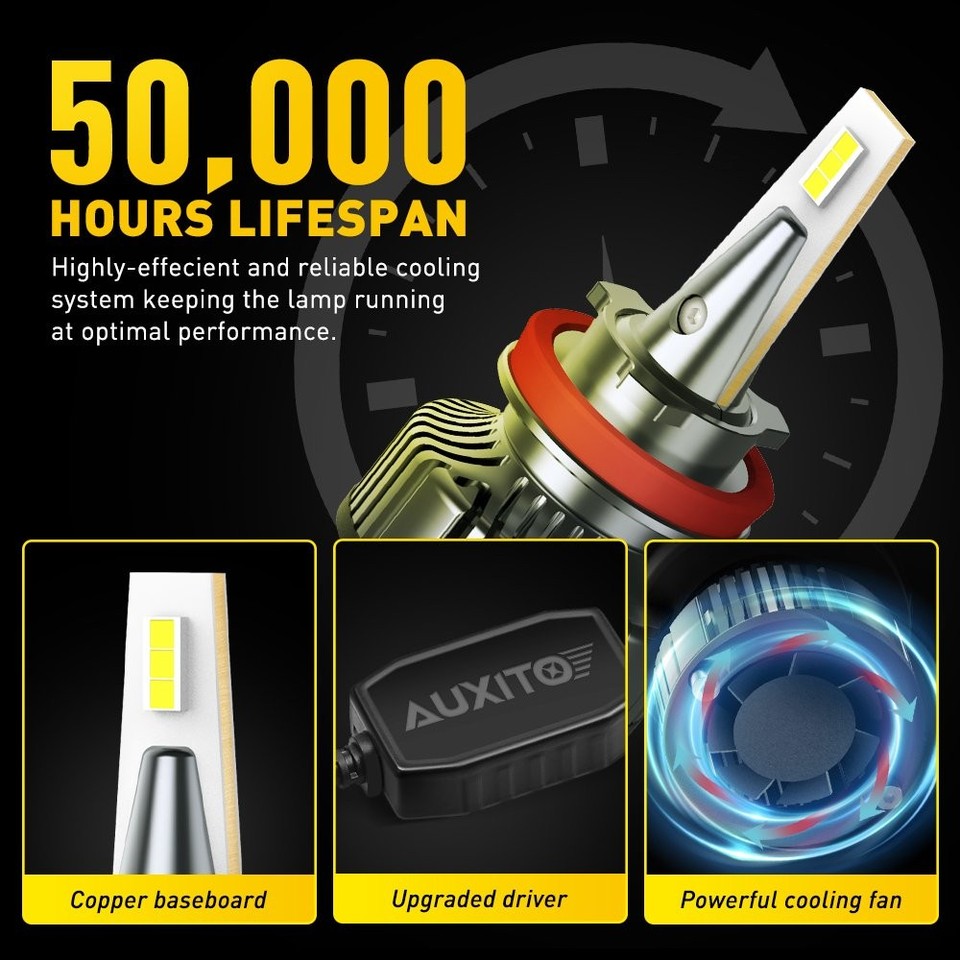 US 6500K H8 H9 White LED Headlight Bulbs Kit High Beam Low Super Bright ...