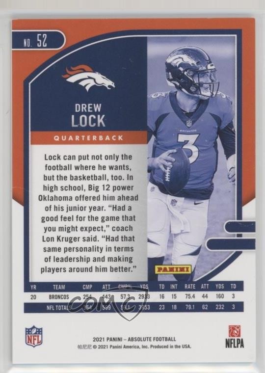 2021 Panini Absolute Spectrum Gold /10 Drew Lock #52 | eBay