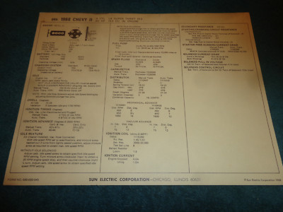 1968 CHEVROLET CHEVY II NOVA 153 I-4 ENGINE SUN TUNE-UP CHART / USEFUL ...