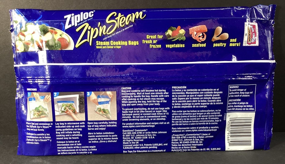 Ziploc Zip N Steam Microwave Cooking Bags 10 Per Package Medium New ...